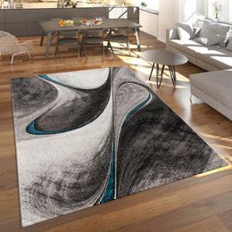 Moderner Kurzflor Teppich Wohnzimmer Meliert Abstraktes Design Grau Blau Schwarz 160x230 cm - Paco Home