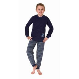 Normann Pyjama Jungen Frottee langarm Schlafanzug mit Bündchen und Skaterboard-Motiv
