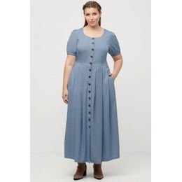 Ulla Popken Jerseykleid Midikleid Jeansoptik Rundhals Puff-Halbarm