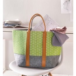 Damentasche aus Filz, grau / grün, Schultertasche, Einkaufstasche, Shopper