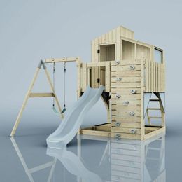 Rebo Spielturm mit Spielhaus inkl. Wellenrutsche Outdoor Klettergerüst Garten Kletterwand und Kletterleiter, Ausführung: Kinderschaukel, Farbe: