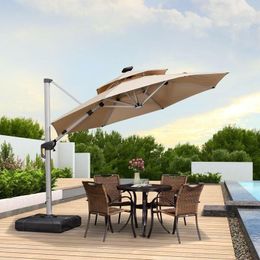 Garten Sonnenschirm, 3 m Großer rund Ampelschirm mit Led und Kurbel für Balkon Terrasse Garten,Sonnenschutz UV50+ und wasserdicht Bespannung, Beige