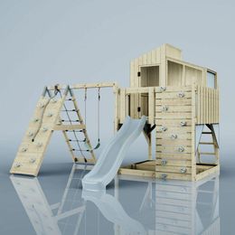 Rebo Outdoor Spielturm mit Wellenrutsche Spielhaus aus Holz mit Kinderschaukel, Kletterwand, Kletternetz, Ausführung: Kinderschaukel, Farbe: Eisblau