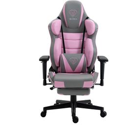 Gaming Stuhl Chair Racing Chefsessel mit Sportsitz und ergonomsichen 4D-Armlehnen, Hellgrau / Rosa