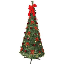 STAR TRADING Künstlicher Weihnachtsbaum Pop-Up-Tree von STAR TRADING, Tannenbaum mit Christbaumschmuck, LED Lichterkette und Ständer in Grün und Rot,