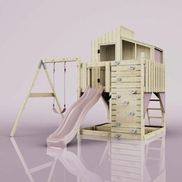 Rebo Spielturm mit Spielhaus inkl. Wellenrutsche Outdoor Klettergerüst Garten Kletterwand und Kletterleiter, Ausführung: Kinderschaukel, Farbe: