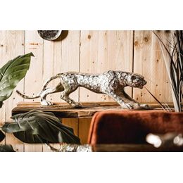 MichaelNoll Dekofigur Leopard Raubkatze Katze Figur Dekofigur Deko Aluminium Silber Skulptur Modern