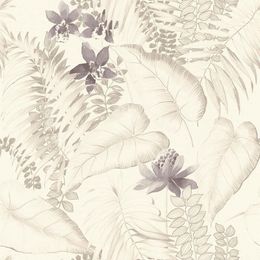 A.S. Création Vlies Palmentapete in Beige Grau | Vintage Tapete mit Palmenblätter und Blumen Muster | Tropische Blätter Vliestapete gezeichnet ideal für Wohnzimmer