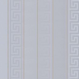 A.S. Création Silberne Tapete im Neobarock Stil | Gestreifte Vliestapete mit Mäander Muster | Griechische Tapete ideal für Schlafzimmer und Wohnzimmer - Grau