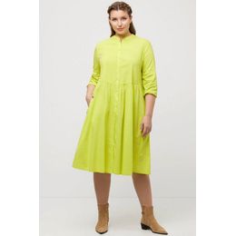 Ulla Popken Sommerkleid Blusenkleid A-Linie Quernaht Stehkragen 3/4-Arm