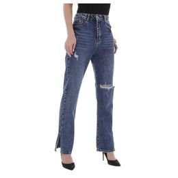 Ital-Design Weite Jeans Damen Freizeit Destroyed-Look High Waist Jeans in Blau