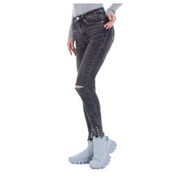 Ital-Design Skinny-fit-Jeans Damen Elegant Destroyed-Look Stretch Skinny Jeans in Grau