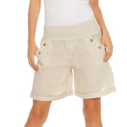 Mississhop Leinenhose Damen Shorts Leinenshorts Bermuda 100 % Leinen kurze Hose 280 mit elastischem Bund