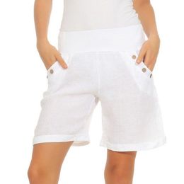 Mississhop Leinenhose Damen Shorts Leinenshorts Bermuda 100 % Leinen kurze Hose 280 mit elastischem Bund