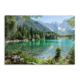 Pixxprint Glasbild Wunderschöner See im Wald