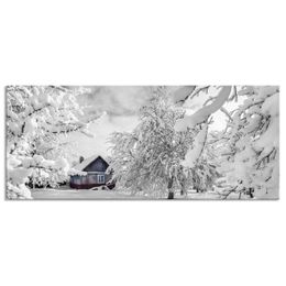 Pixxprint Glasbild Hütte in schöner Winterlandschaft