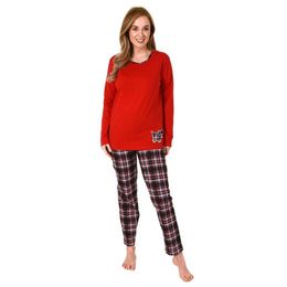 Normann Pyjama Damen Pyjama mit Karohose und süssen Tiermotiv