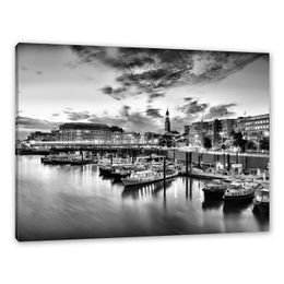 Pixxprint Leinwandbild Hamburger Hafen am Abend