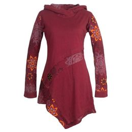 Vishes Jerseykleid Asymmetrisches Langarm Blumen-Kleid mit Kapuze Hippie