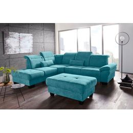 Places of Style Ecksofa Cornwall, incl. Sitztiefenverstellung, mit Bettfunktion und Kopfteilverstellung, blau