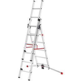 Hailo Vielzweckleiter S100 ProfiLOT, Aluminium Kombileiter 3-teilig 2x6 + 1x5 Sprossen, silberfarben