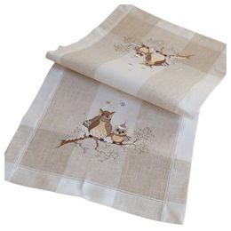 matches21 HOME & HOBBY matches21 HOME & HOBBY Tischdecke Tischläufer LILIAN Eule Stick beige Poly Leinen 40x90 cm (1-tlg)