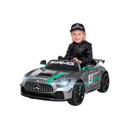 Actionbikes Motors Kinder-Elektroauto Mercedes AMG GT4, Sport-Edition, Lowrider-Funktion, LED, Soft-Start, EVA-Reifen (Silber lackiert)