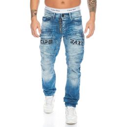 Cipo & Baxx Cipo & Baxx Regular-fit-Jeans Herren Jeans Hose mit Big Label Lettern und Reißverschlüssen Kleine Abriebstellen in der Waschung