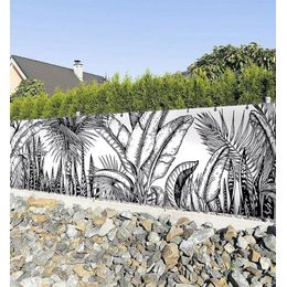 MyMaxxi Sichtschutzzaunmatten Zaunbanner Tropische Pflanzen schwarz weiß Sichtschutz Garten Zaun