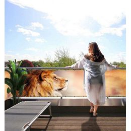 MyMaxxi Sichtschutzelement Balkonbanner Löwe rot blau Balkon Sichtschutz Garten