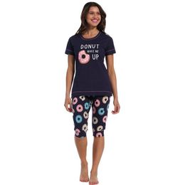 PASTUNETTE Schlafanzug Damen Pyjama mit Donuts (2 tlg) Caprihose