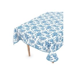 ANRO Tischdecke Tischdecke Wachstuch Blumen Blau Robust Wasserabweisend Breite 140 cm
