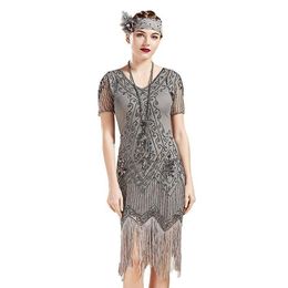 maskworld Kostüm 20er Jahre Charleston Kleid Clara silbergrau