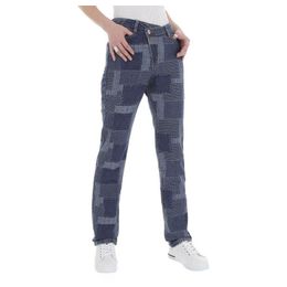 Ital-Design Straight-Jeans Damen Freizeit Used-Look Gepunktet High Waist Jeans in Blau