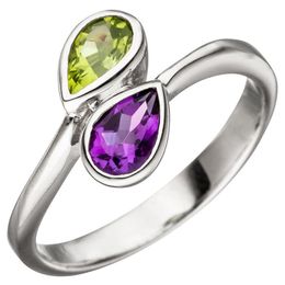 Schmuck Krone Silberring Ring Damenring mit Amethyst lila violett & Peridot grün 925 Silber Edelsteinring