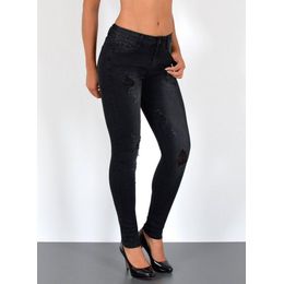 ESRA Skinny-fit-Jeans Damen Capri Jeanshose 3/4 Jeans Hose High Waist Damen Skinny Jeans Hose Stretch Destroyed Jeans-Hose bis Übergröße