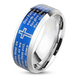 BUNGSA Fingerring Ring Gebetstext und Kreuz Silber aus Edelstahl Herren (Ring