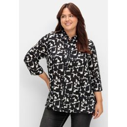 sheego Große Größen: Bluse in A-Linie, mit grafischem Print und 3/4-Arm, schwarz-weiß gemustert, Gr.40