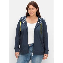 sheego Sweatjacke mit Kapuze und seitlichem Prägedruck, nachtblau, Gr.48/50