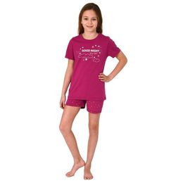 Normann Pyjama Mädchen Shorty Pyjama kurzarm mit Sternchen-Design und Front-Print