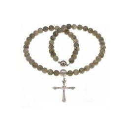 Bella Carina Perlenkette Kette mit Labradorit und 925 Silber Anhänger Kreuz