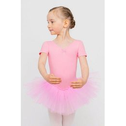 tanzmuster Tüllkleid Ballett Tutu Nele mit Glitzersteinen Kurzarm Ballettkleid aus weicher Baumwolle mit Tüllrock für Mädchen
