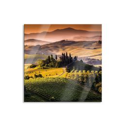 Pixxprint Glasbild Wunderschöne Toskana Landschaft