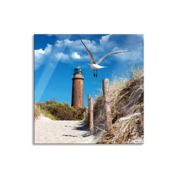 Pixxprint Glasbild Schöner Leuchtturm am Strand