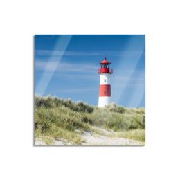 Pixxprint Glasbild Leuchtturm hinter Dünen