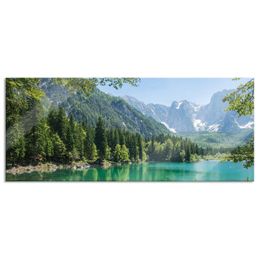 Pixxprint Glasbild Wunderschöner See im Wald