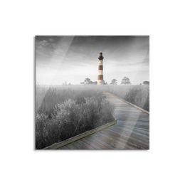 Pixxprint Glasbild schöner Leuchtturm mit Steg