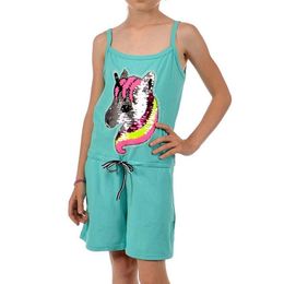 KMISSO Jumpsuit Mädchen Jumpsuit kurz Wendepailletten Einhorn (1-tlg) elastischer Bund