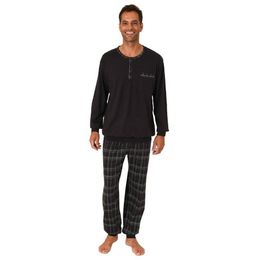 Normann Pyjama Herren Schlafanzug mit Bündchen und karierter Jersey Hose