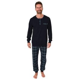 Normann Pyjama Herren Schlafanzug mit Bündchen und karierter Jersey Hose